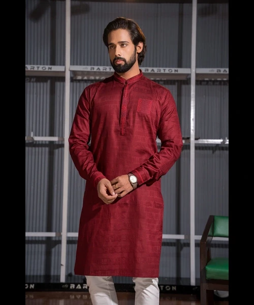 Men's Maroon Elegant Embroidered Panjabi– Traditional & Stylish | Barton
