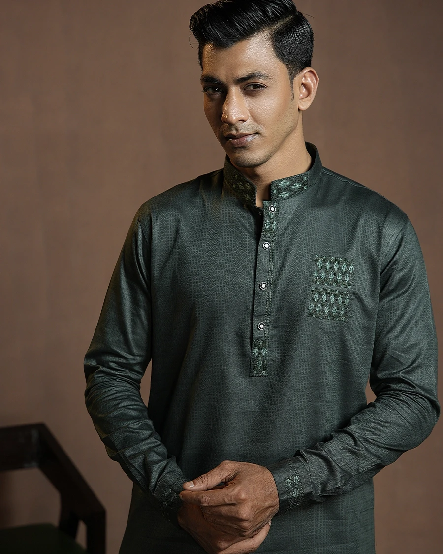 Premium Handcuff Style Jacquard Panjabi – 100% Cotton with Elegant Embroidery